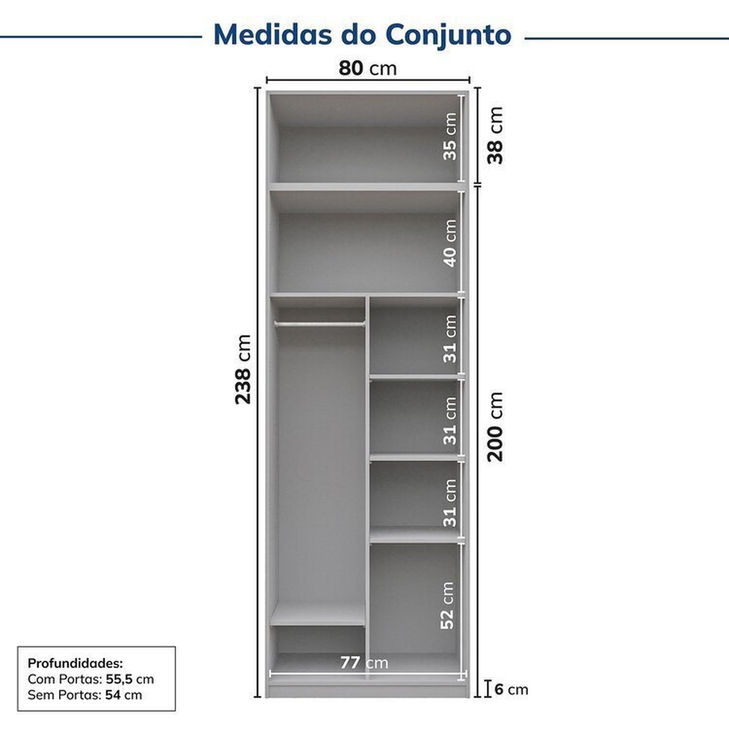 Guarda-roupa Modulado 2 Peças 2 Portas Jade CabeCasa MadeiraMadeira ...