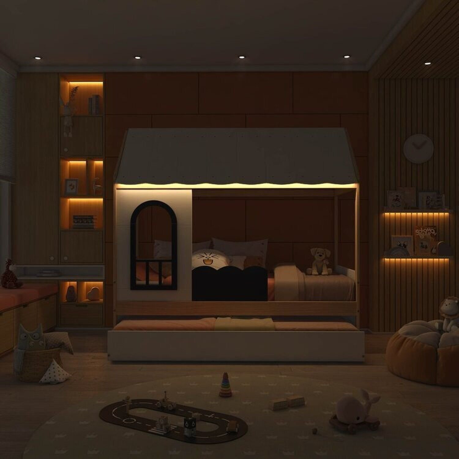 Conjunto Bicama Reversível Casinha com Telhado, Led, Janela e Grade ...