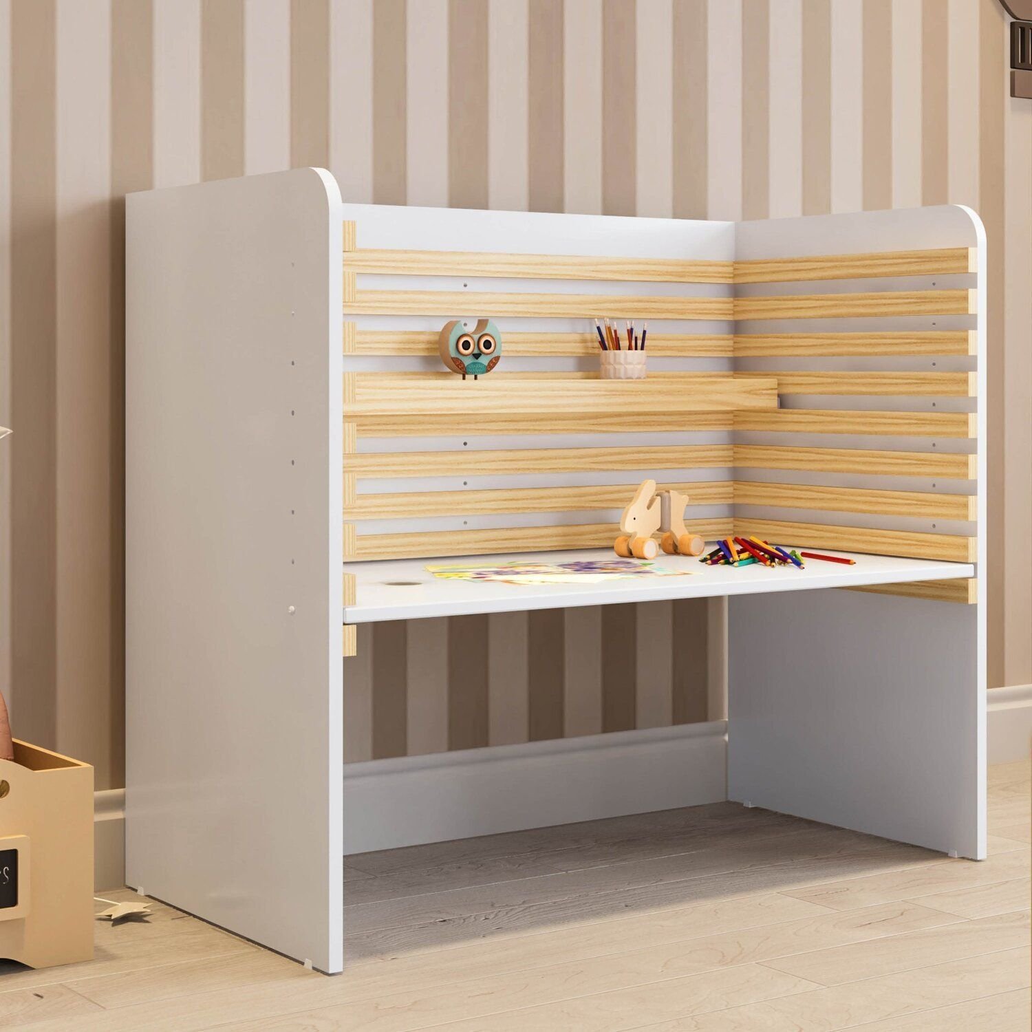 Escrivaninha Infantil e Juvenil Evolutiva wave Casatema Branco/Natural - CASATEMA