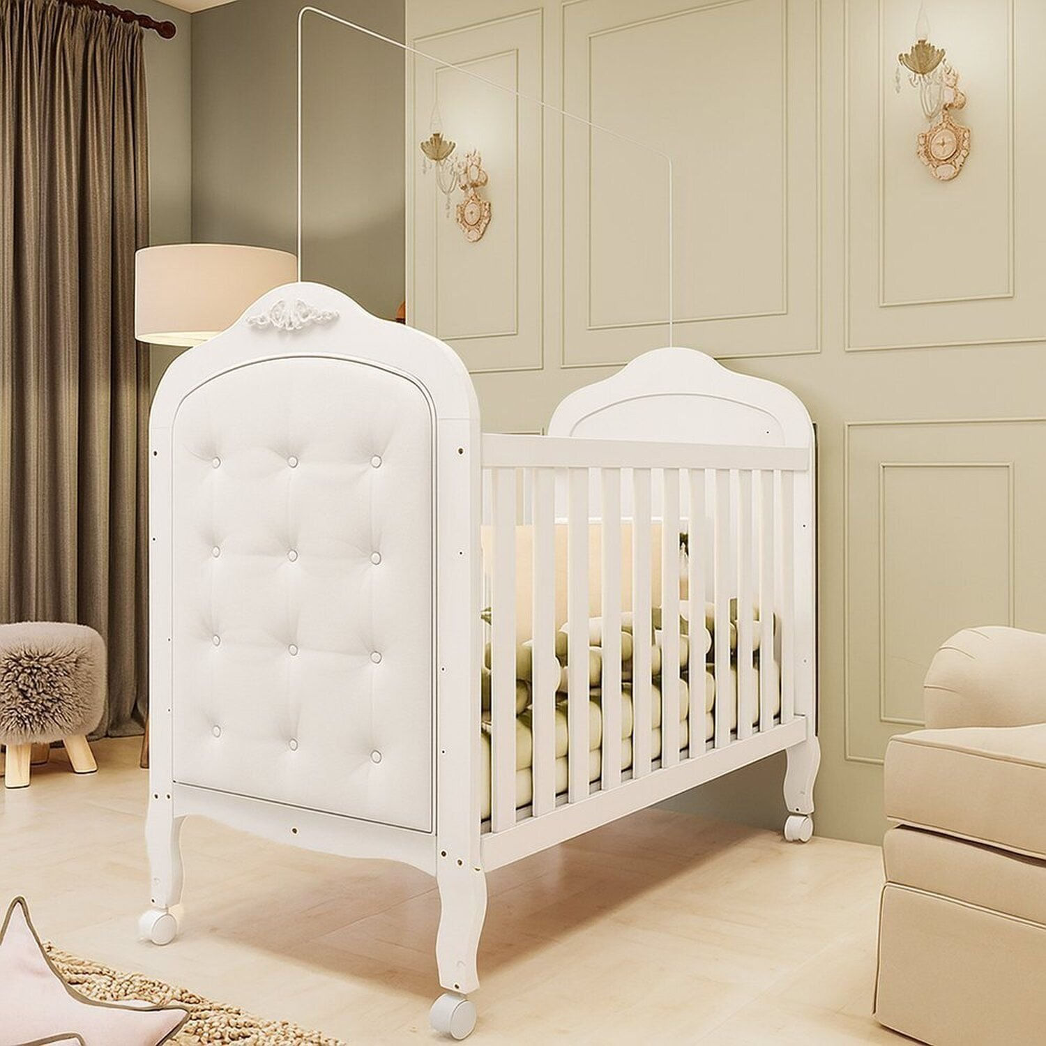 Berço Minicama 3 em 1 com Capitonê 100% Mdf Maya Espresso Móveis Branco ...