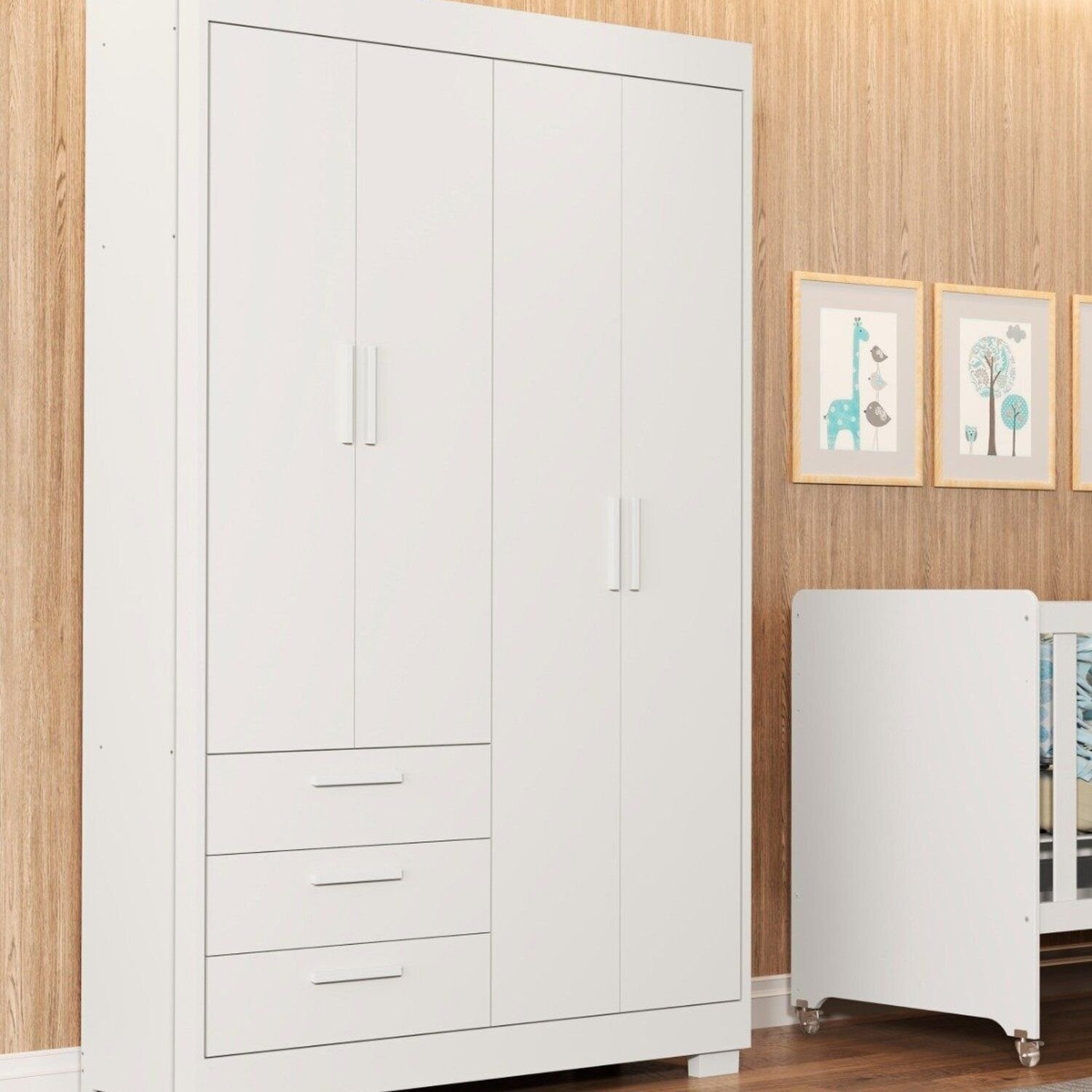 Guarda-roupa para Quarto de Bebê Zaki Branco Fosco