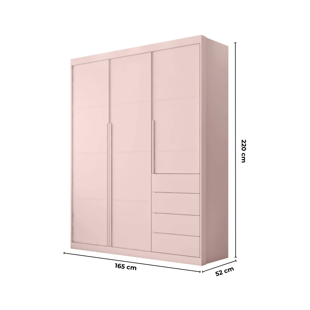 Guarda-Roupa Infantil Rosa 3 Portas e 4 Gavetas 220cm Pérola Rosa