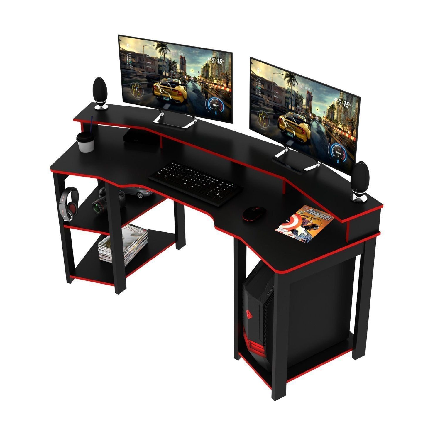 Mesa Gamer Me4167 186,6cm Preto E Vermelho Preto/Vermelho