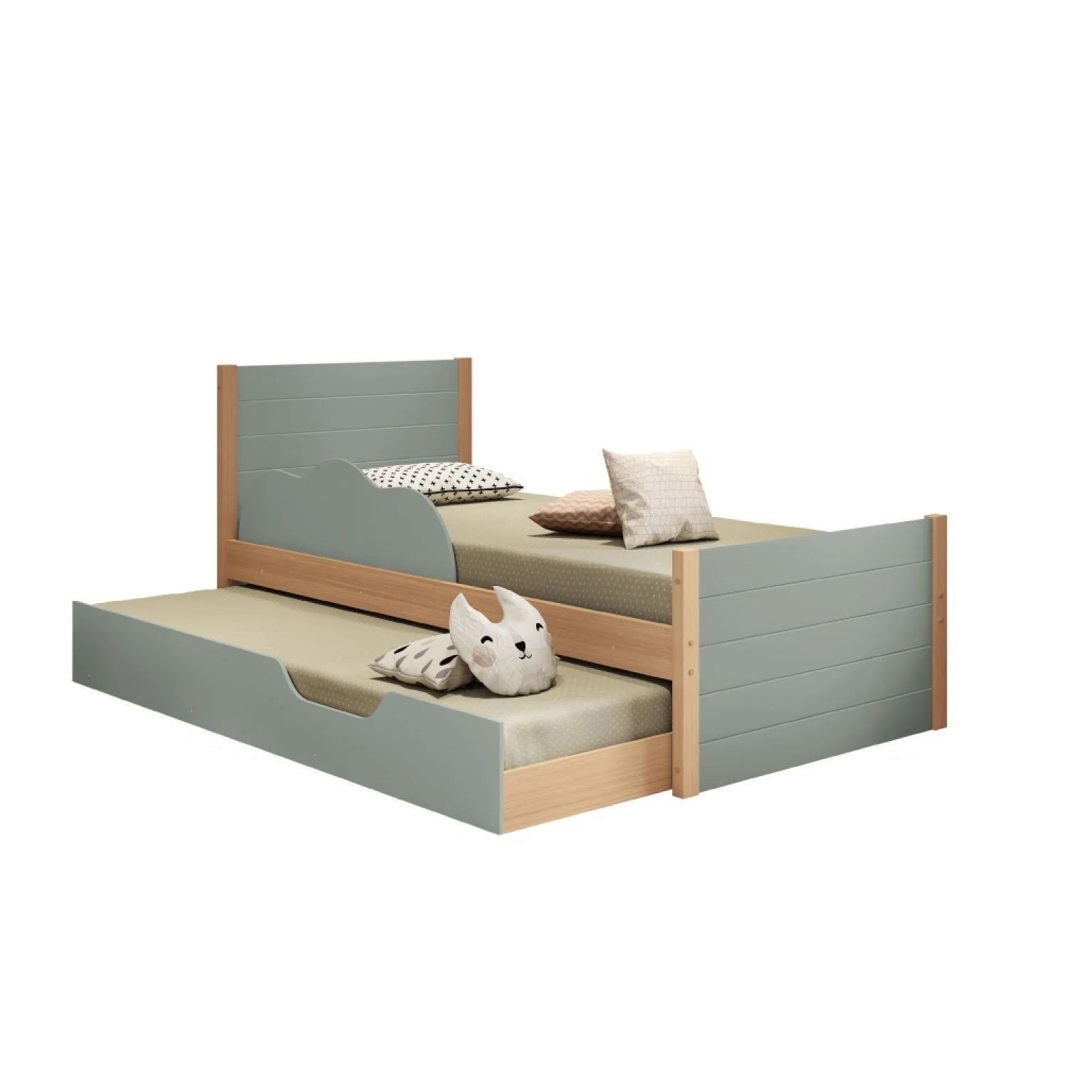 Bicama com Cama Auxiliar Infantil Woody Casatema Menta/Nature