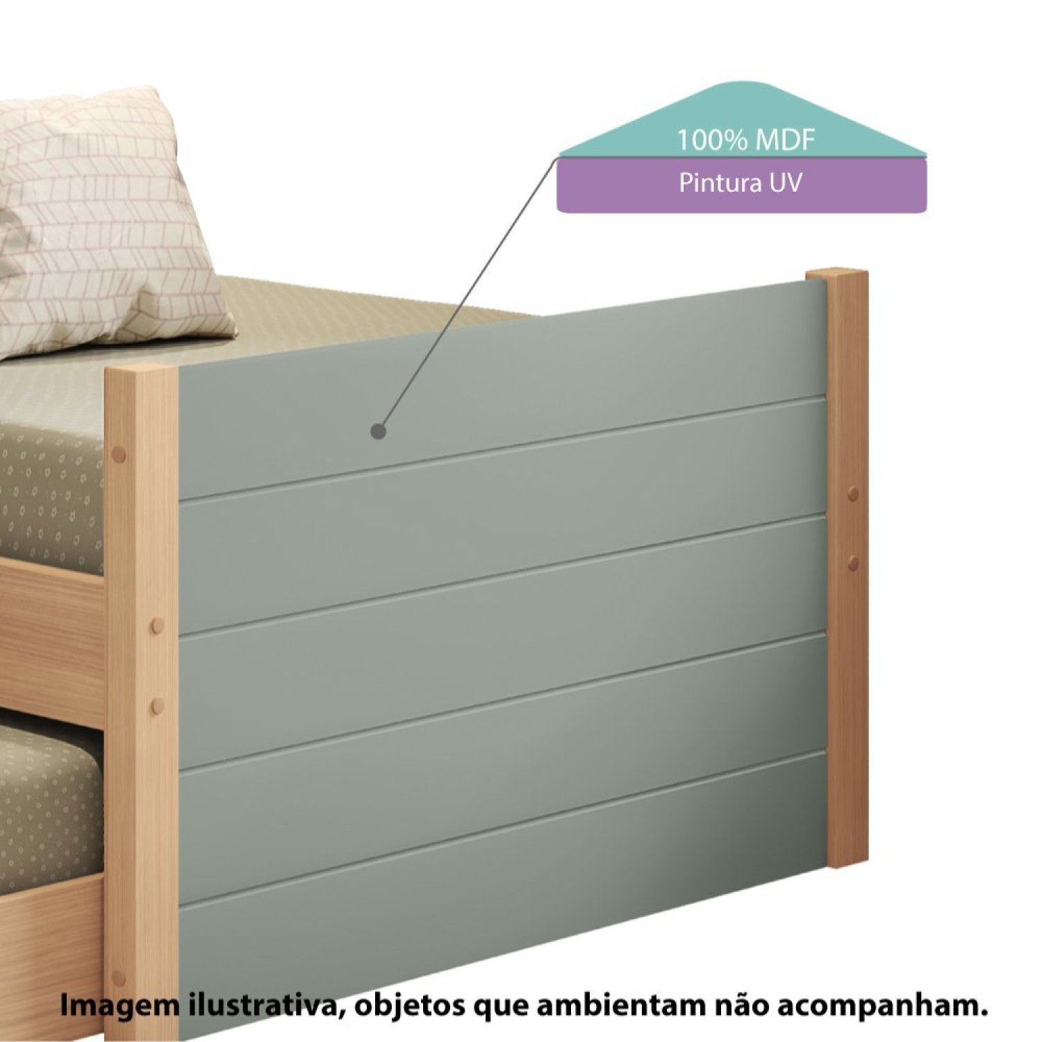 Bicama com Cama Auxiliar Infantil Woody Casatema Menta/Nature