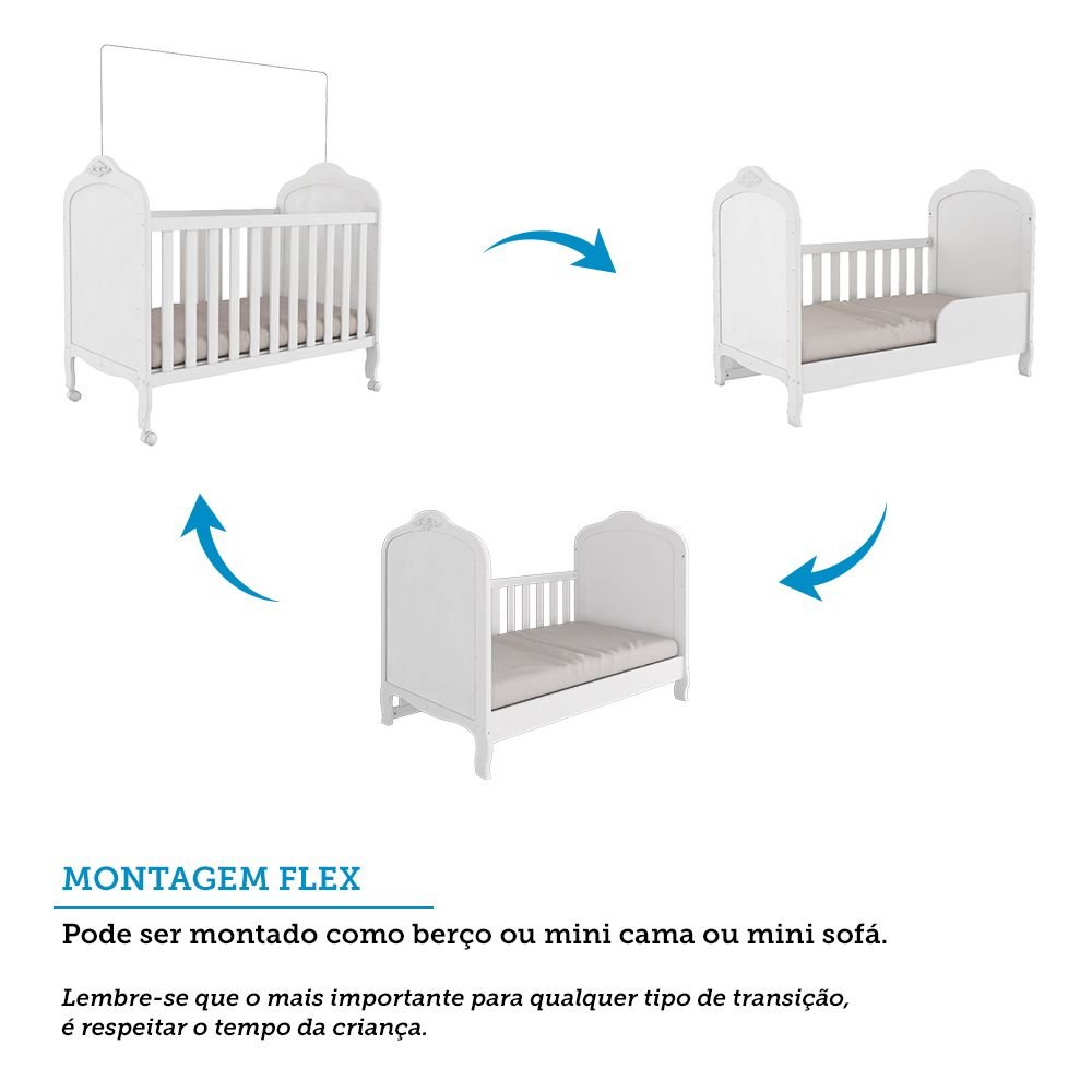 Berço Mini Cama 3 em 1 100% MDF Maya Espresso Móveis Branco Brilho ...