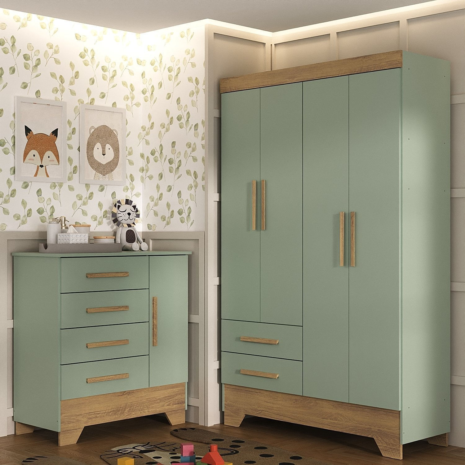 Quarto Infantil Completo Guarda Roupa 4 Portas 2 Gavetas com Cômoda Liz ...