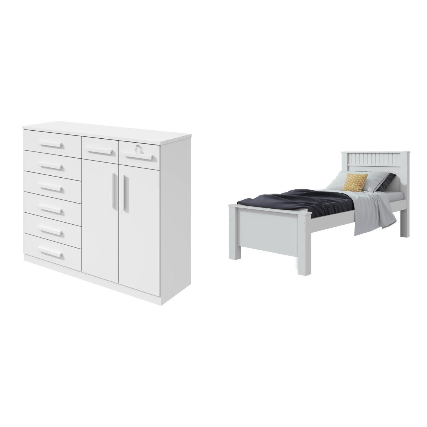 Quarto Infantil com Cama Solteiro Athenas e Cômoda 8 Gavetas 2 Portas ...