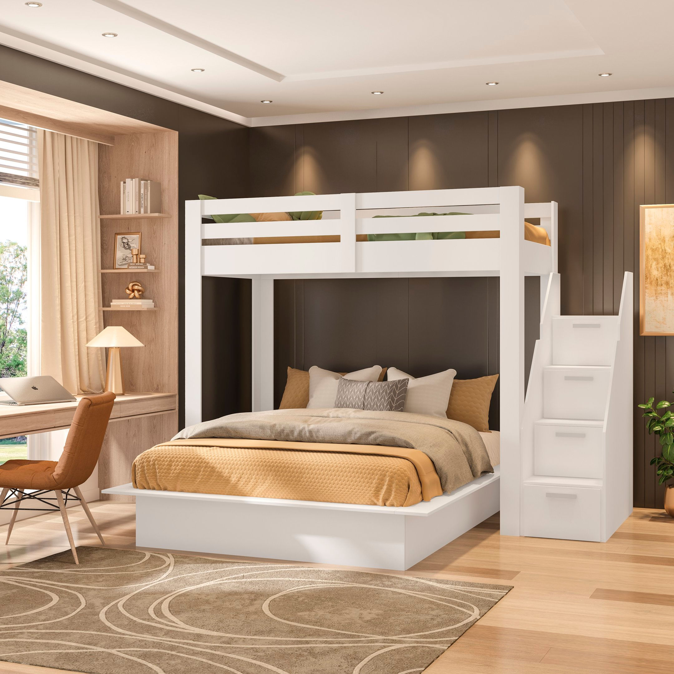 Beliche Family Adulto com Cama Casal Star Plus Casatema Branco - CASATEMA