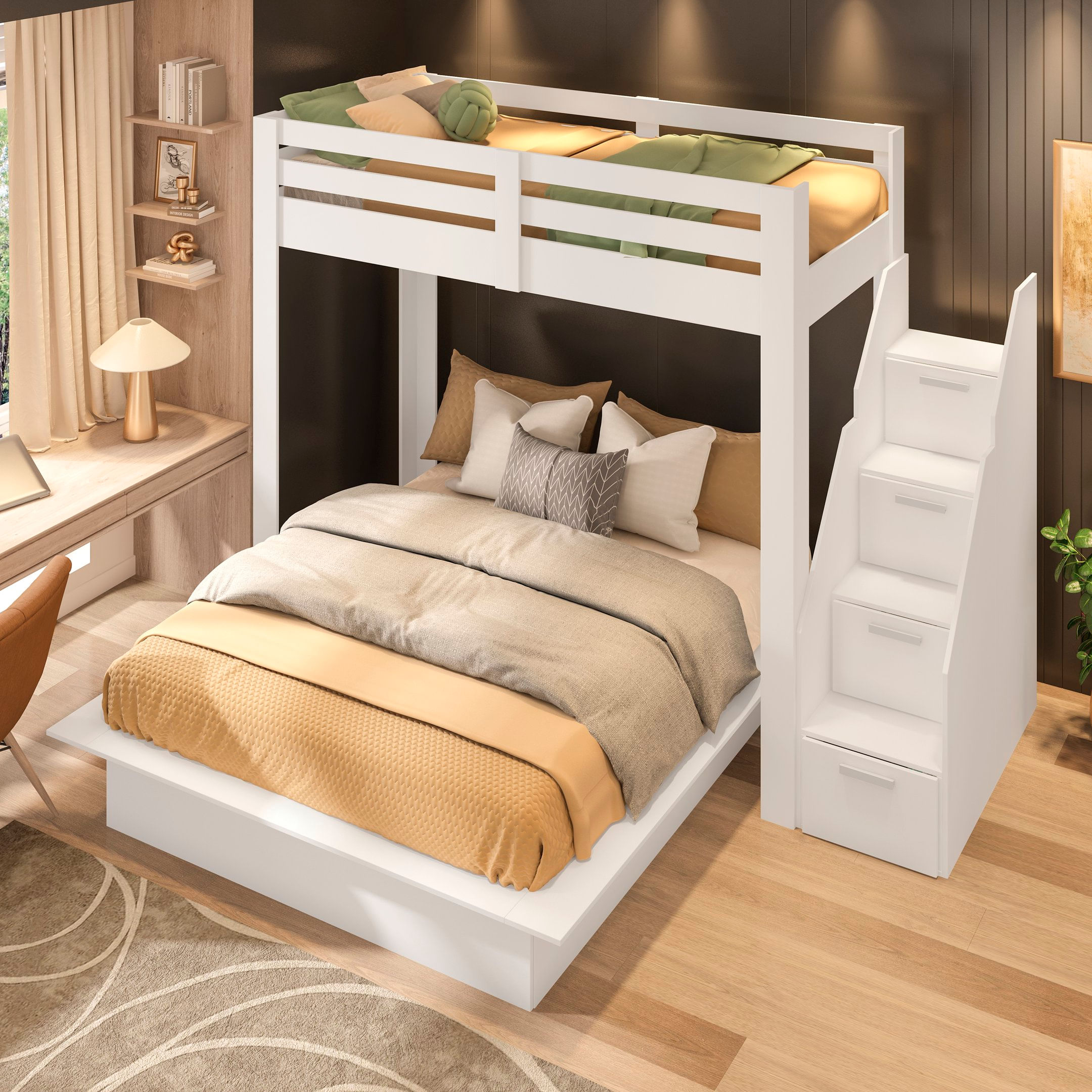Beliche Family Adulto com Cama Casal Star Plus Casatema Branco - CASATEMA