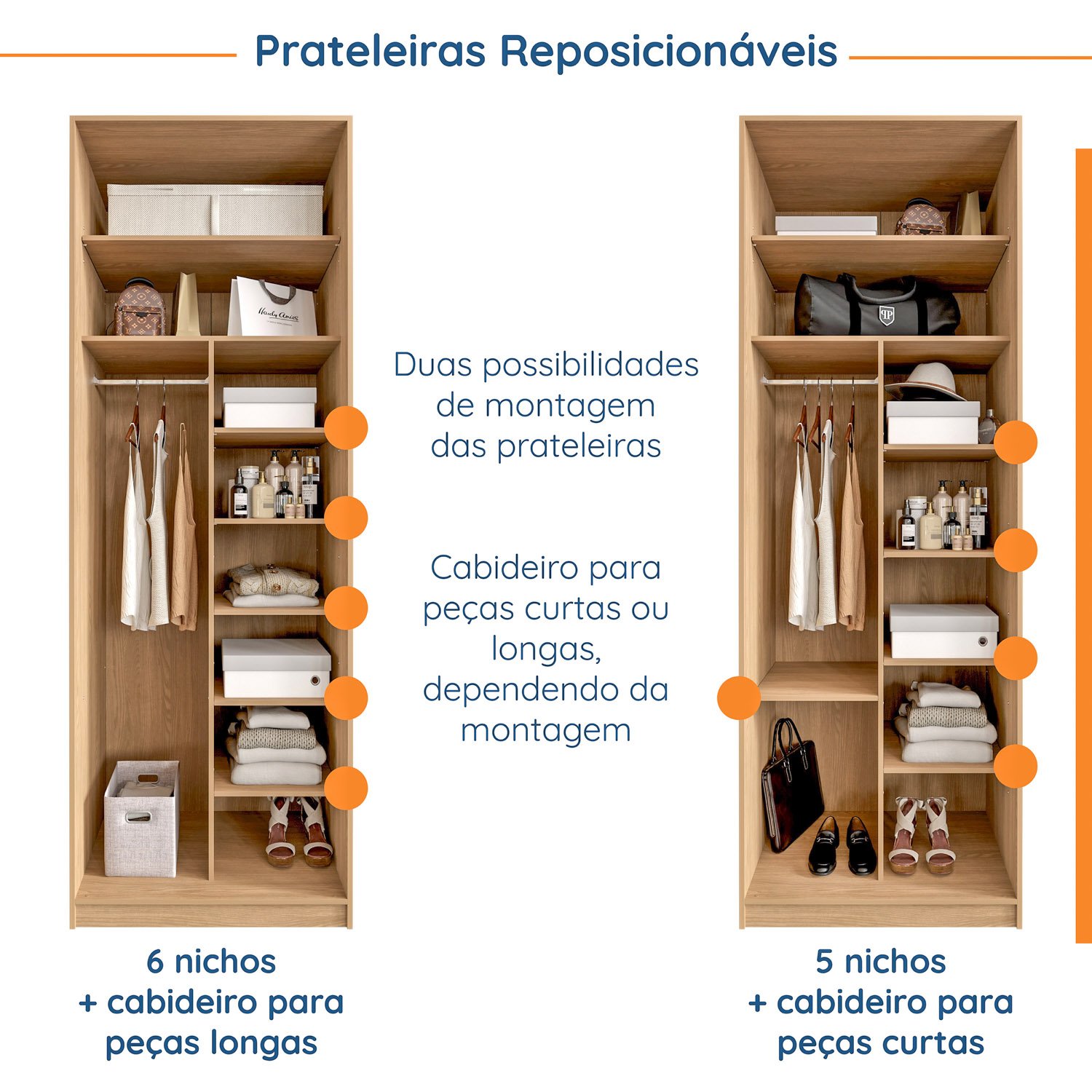 Guarda-Roupa Modulado Joy Nichos com Cabideiro CabeCasa MadeiraMadeira ...